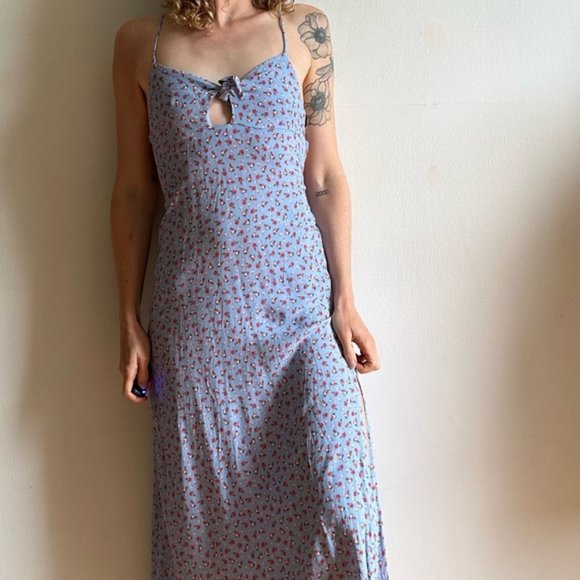 Zara | Dresses | Zara Floral Cottagecore Blue Open Back Midi Dress ...